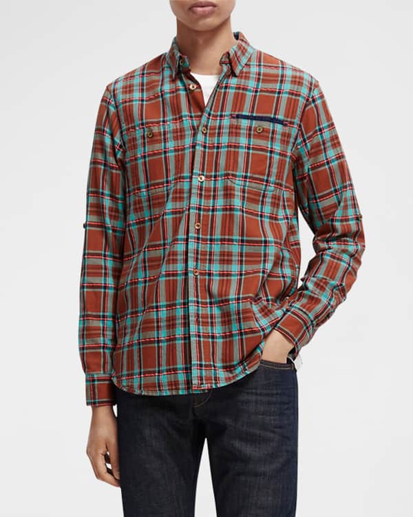 Scotch & Soda Men's Gradient Check Flannel Sport Shirt | Neiman Marcus