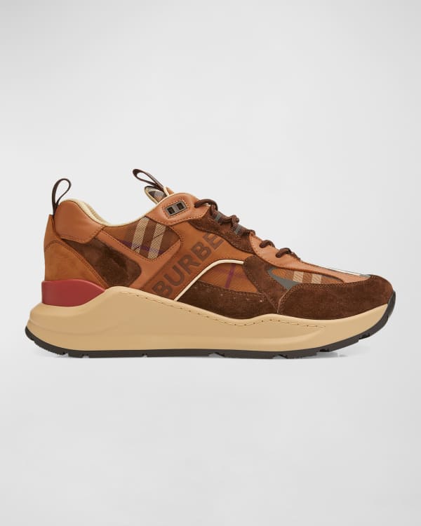 Burberry Men's Ramsey Check Mix-Leather Trainer Sneakers | Neiman Marcus