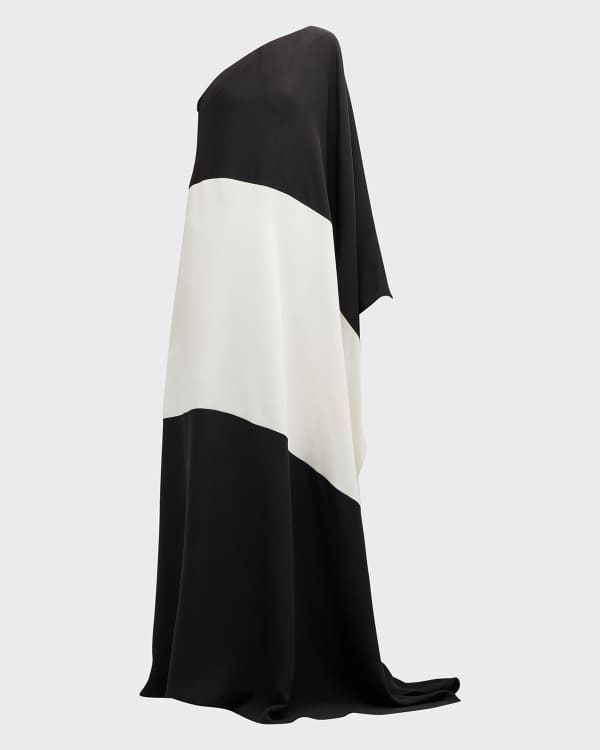 RAISAVANESSA Wave Colorblock One-Shoulder Satin Gown | Neiman Marcus
