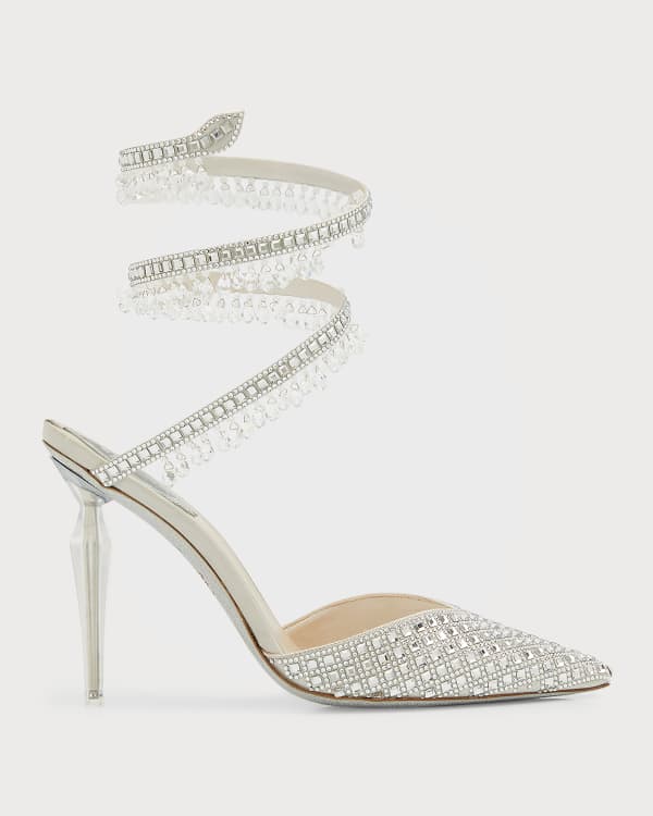 Rene Caovilla Crystal Snake Ankle-Wrap Sandals | Neiman Marcus
