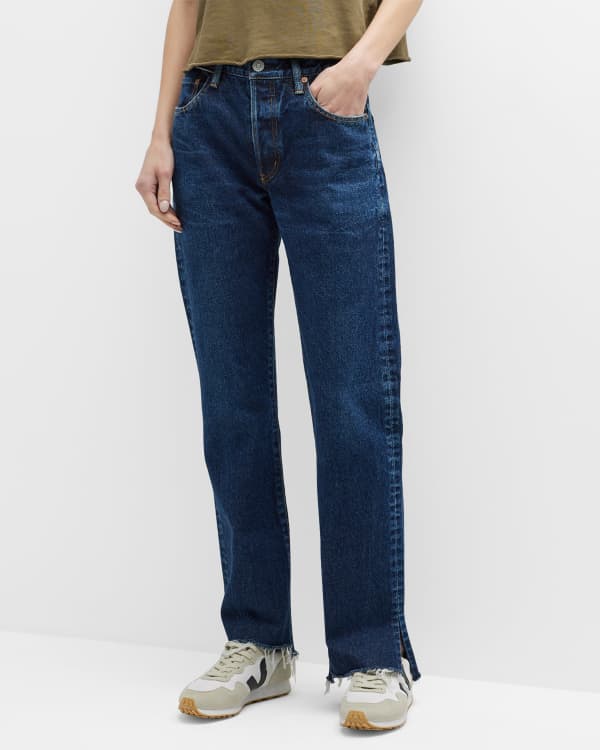 MOTHER The High Waisted Study Hover Distressed Straight Ankle Jeans ...