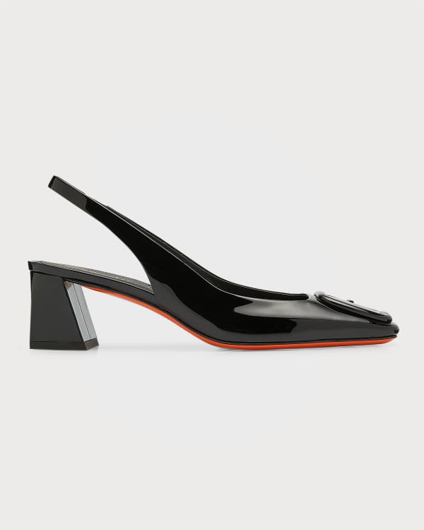 Santoni Lemon Patent Buckle Slingback Pumps | Neiman Marcus