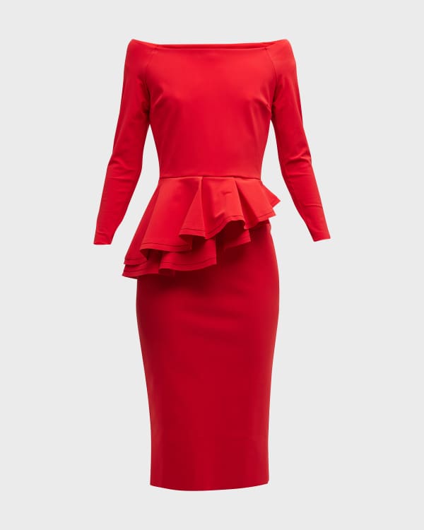 Chiara Boni La Petite Robe Off-Shoulder Sheath Dress w/ Piping | Neiman ...