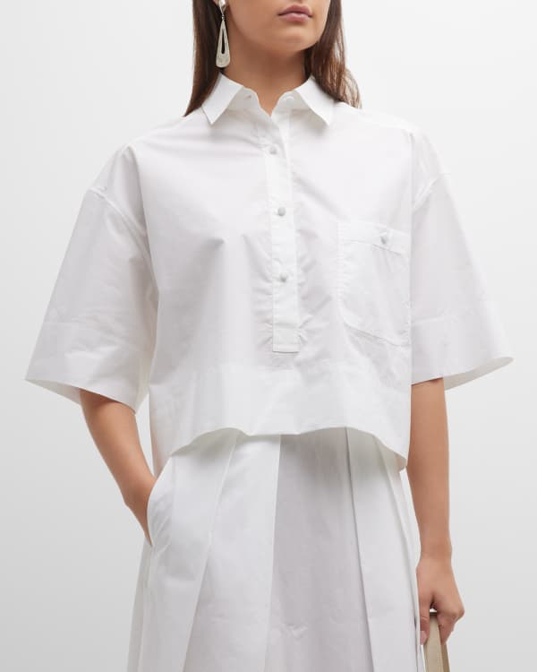 Jason Wu Cropped Lace-Front Button-Down Shirt | Neiman Marcus