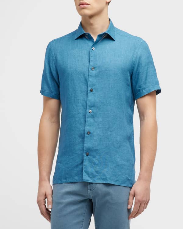 ZEGNA Men's Solid Linen Sport Shirt | Neiman Marcus