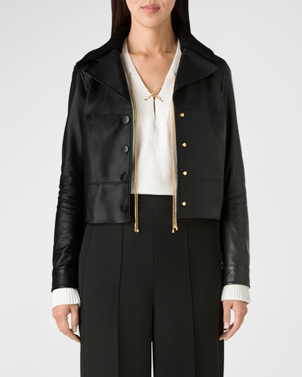 ANNE VEST Frey Leather Jacket w/ Shearling Trim | Neiman Marcus