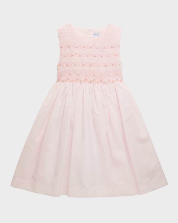 Luli & Me Girl's Solid Embroidered Smock Dress, Size 4-6X | Neiman Marcus