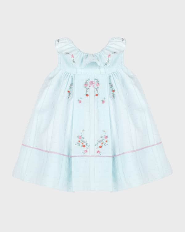 Luli & Me Girl's Solid Embroidered Smock Dress, Size 4-6X | Neiman Marcus