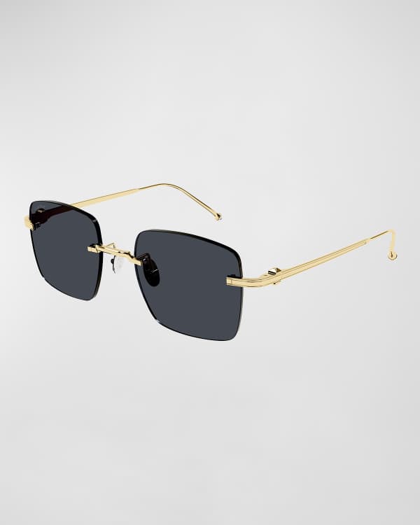 Cartier Men's Rimless Buffalo Horn Rectangle Sunglasses | Neiman Marcus