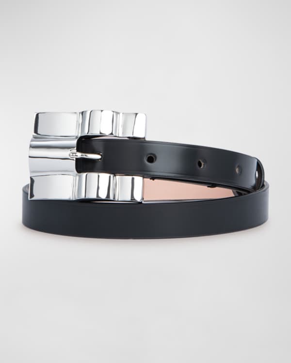 BY FAR Vic Semi-Patent Leather Skinny Belt | Neiman Marcus