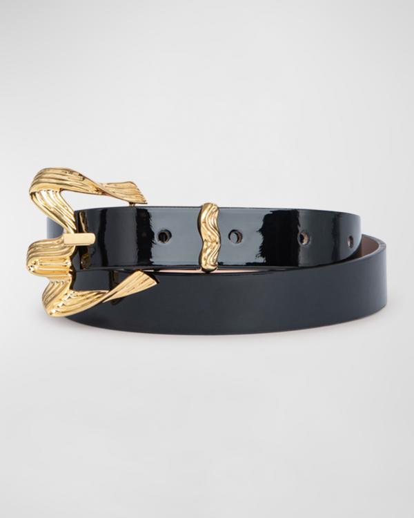 BY FAR Vic Semi-Patent Leather Skinny Belt | Neiman Marcus