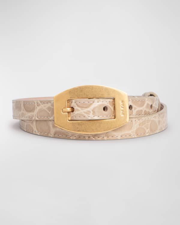 BY FAR Vic Skinny Lizard-Embossed Leather Belt | Neiman Marcus