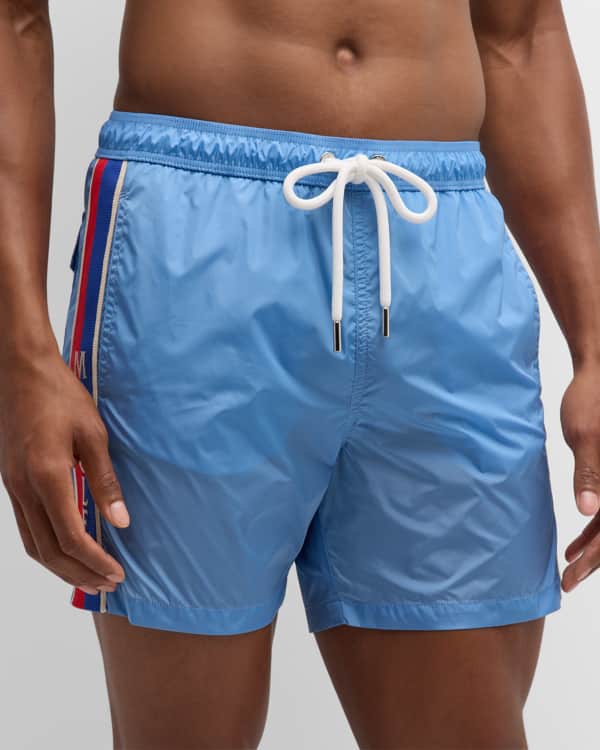 Alexander McQueen Men's Logo-Tape Swim Trunks | Neiman Marcus