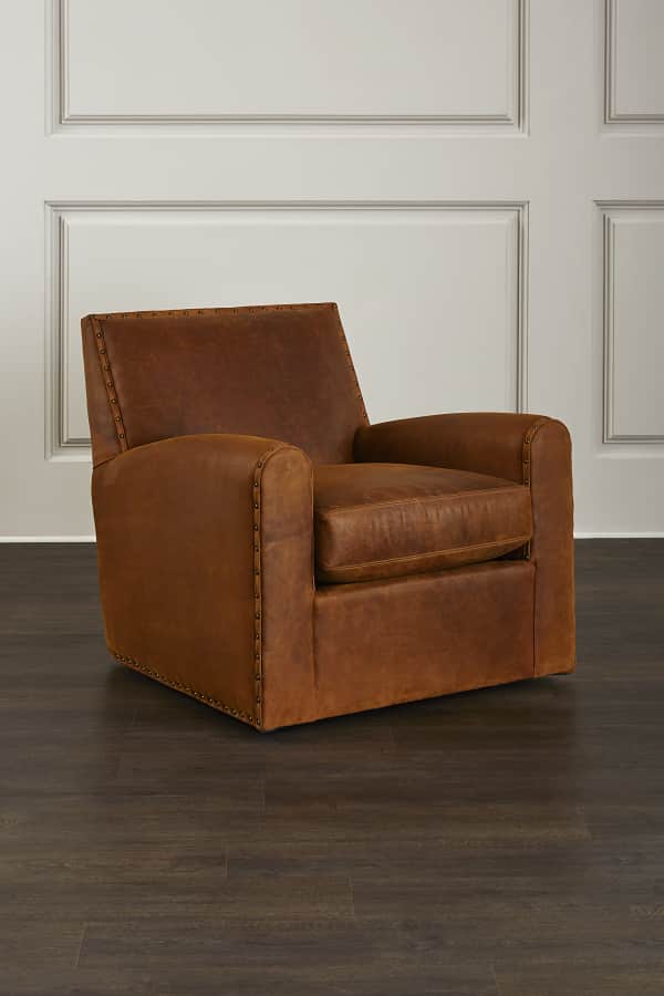 Old Hickory Tannery Bertram Leather Swivel Chair | Neiman Marcus