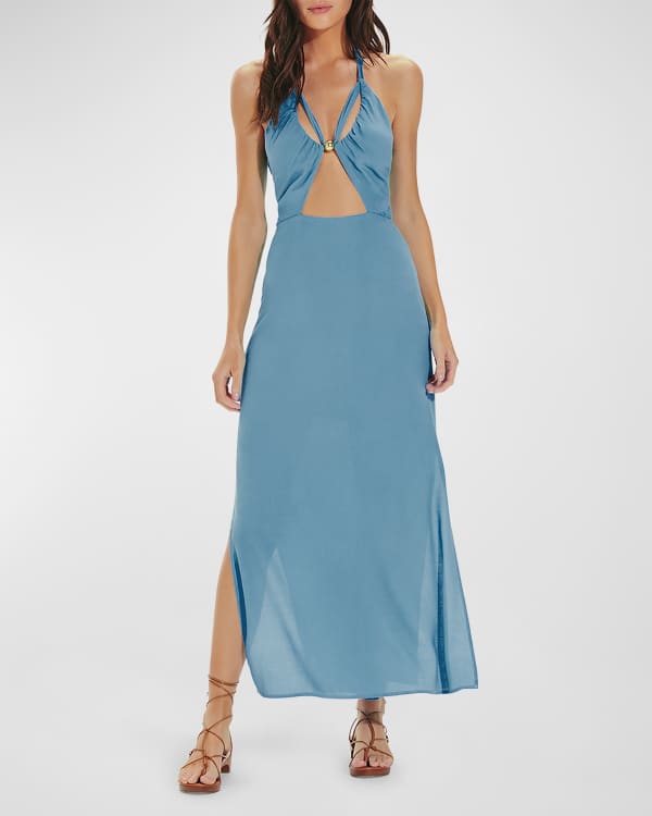 Farm Rio Monstera Open-Back Halter Midi Dress | Neiman Marcus