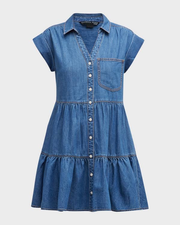 Veronica Beard Jeans Basia Button-Front Topstitch Mini Denim Dress ...