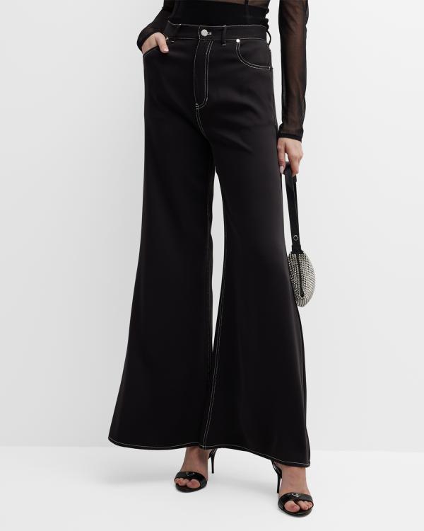 ALAIA Low-Rise Circle Eyelet Wide-Leg Ankle Denim Pants | Neiman Marcus