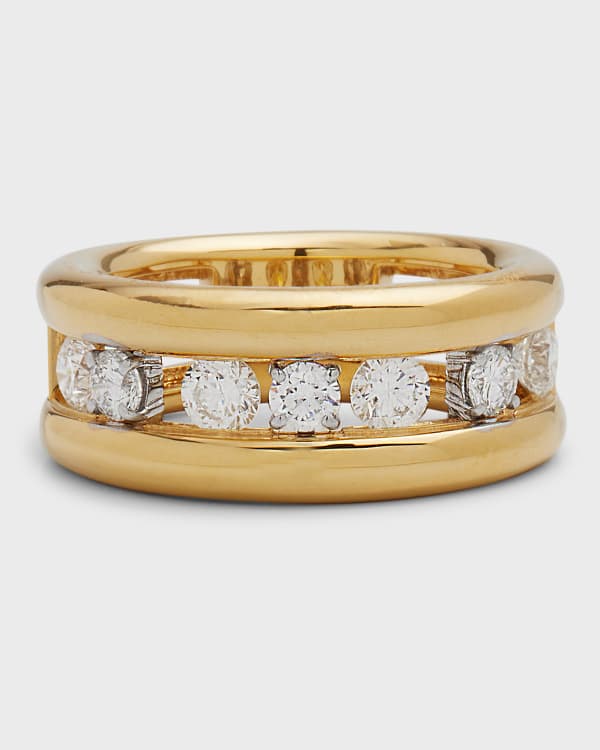 Rahaminov Diamonds 18K Yellow Gold Emerald-Cut Diamond Decagon Ring ...