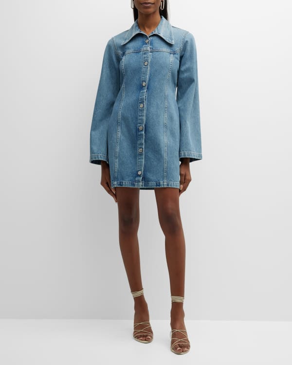 Veronica Beard Jeans Basia Button-Front Topstitch Mini Denim Dress ...