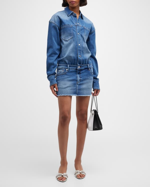 Veronica Beard Jeans Basia Button-Front Topstitch Mini Denim Dress ...