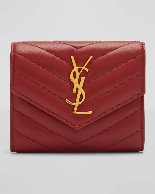 Saint Laurent Compact Tri Fold YSL Leather Wallet | Neiman Marcus