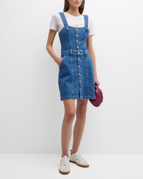 Veronica Beard Jeans Basia Button-Front Topstitch Mini Denim Dress ...