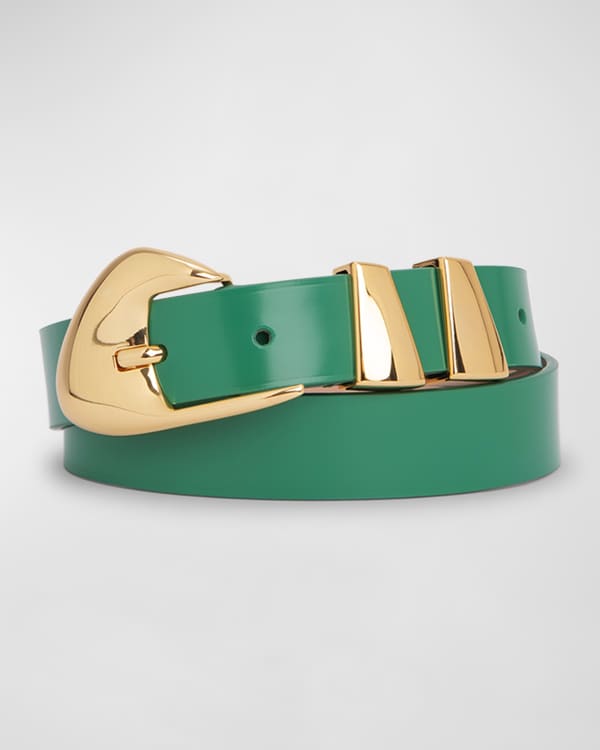 BY FAR Vic Semi-Patent Leather Skinny Belt | Neiman Marcus