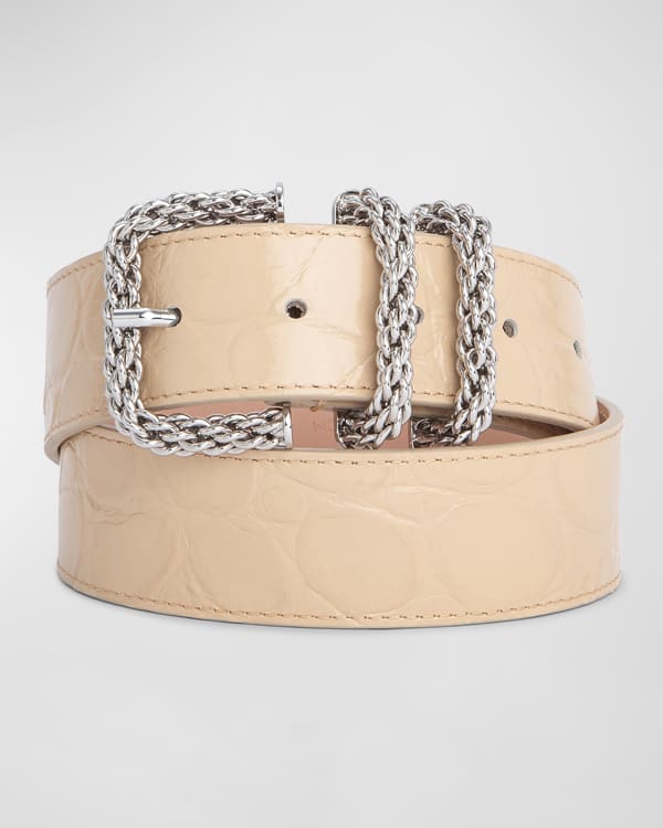 BY FAR Vic Skinny Lizard-Embossed Leather Belt | Neiman Marcus