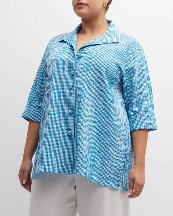 Caroline Rose Plus Size Micro-Dot Button-Down Topper | Neiman Marcus