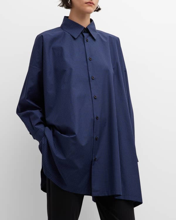 Eskandar Wide Longer-Back Shirt With Chinese Collar and Side Slits ...