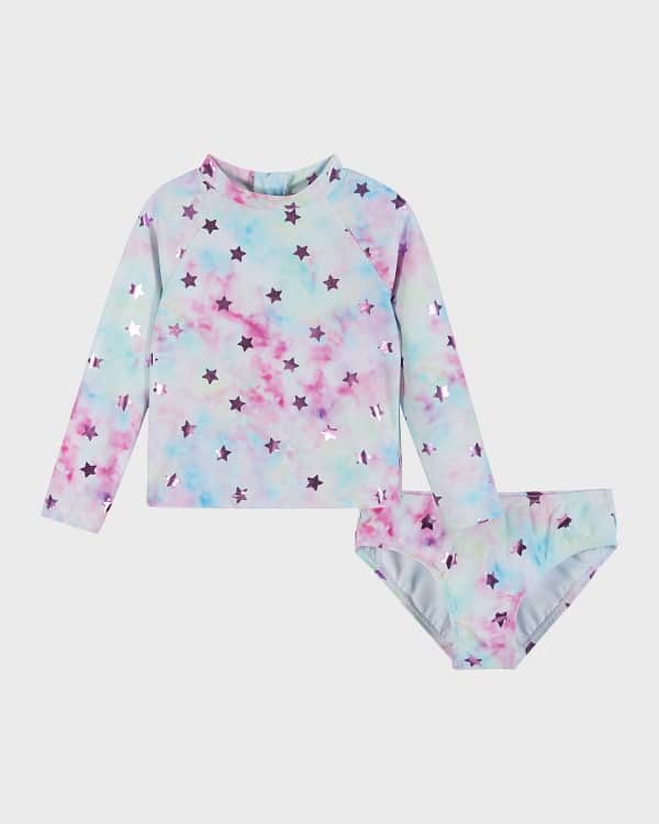 RuffleButts Girl's Seersucker Ruffled Rash Guard Bikini Set, Size 3M-8 ...