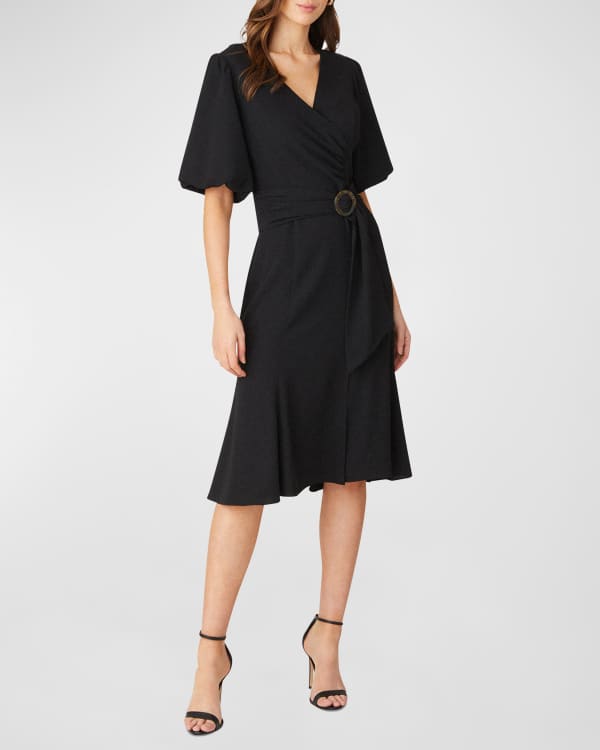 Shoshanna Melrose Blouson-Sleeve Chiffon Midi Dress | Neiman Marcus