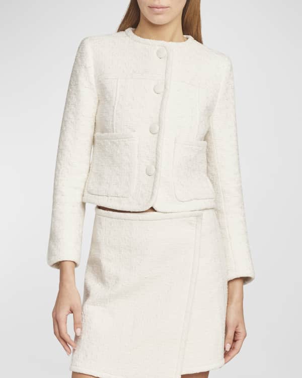 Theory Cropped Open-Front Tweed Jacket | Neiman Marcus