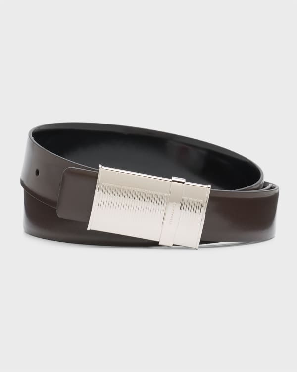 Ferragamo Men's Double-Gancio Runway Leather Belt | Neiman Marcus