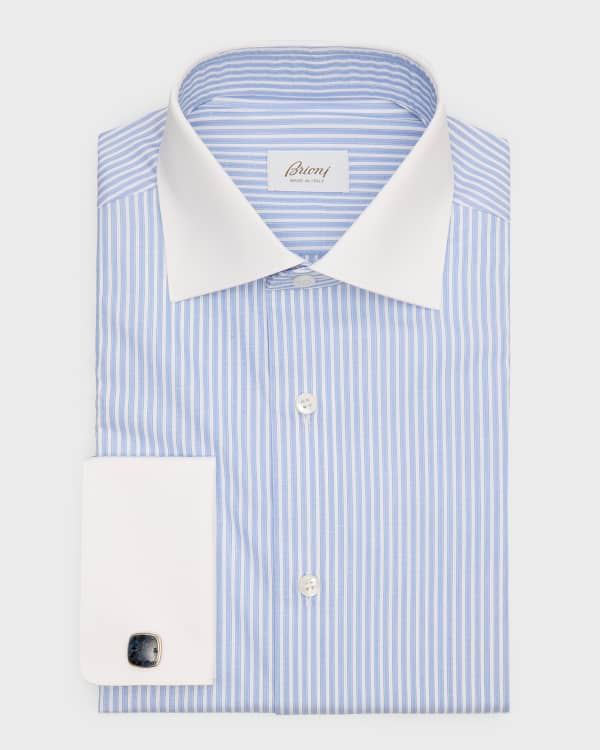 Brioni Men's French Cuff Stripe Dress Shirt | Neiman Marcus