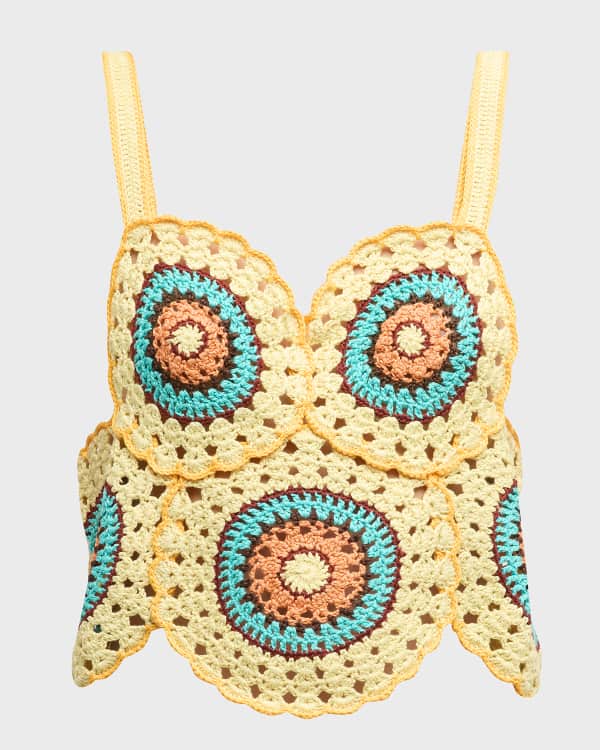 Farm Rio Rio Tiles Embroidered Tie-Back Crop Top | Neiman Marcus