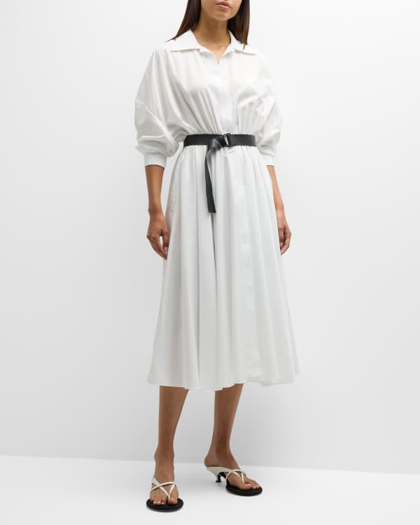 Norma Kamali Oversized Boyfriend-Neck Flared Midi Shirtdress | Neiman Marcus