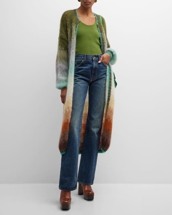 ROSE CARMINE Open-Front Floral Knit Cardigan | Neiman Marcus