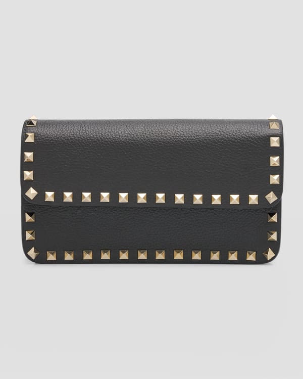 Valentino Garavani Rockstud Small Leather Flap Wallet on a Chain ...