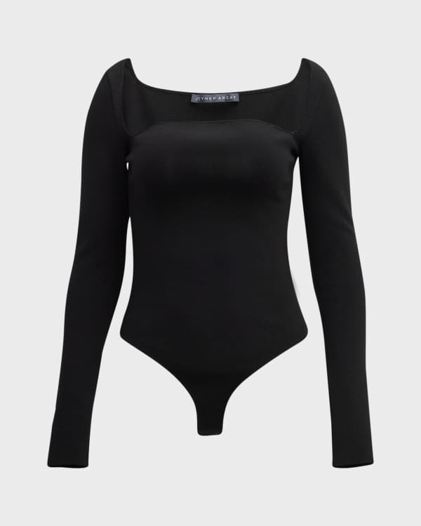 Ferragamo Turtleneck Long Sleeve Sheer Silk Crepe Knit Bodysuit Neiman Marcus