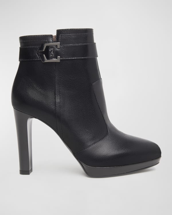 Schutz Aberdeen Leather Buckle Platform Booties | Neiman Marcus