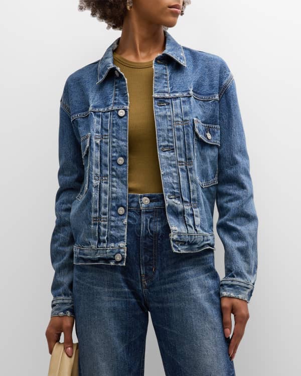 Retrofete Ada Crystal Half-Sleeve Denim Jacket | Neiman Marcus