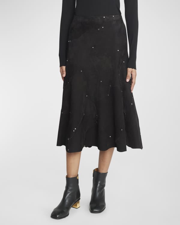 Alexander McQueen Slashed Zip Leather Midi Skirt | Neiman Marcus
