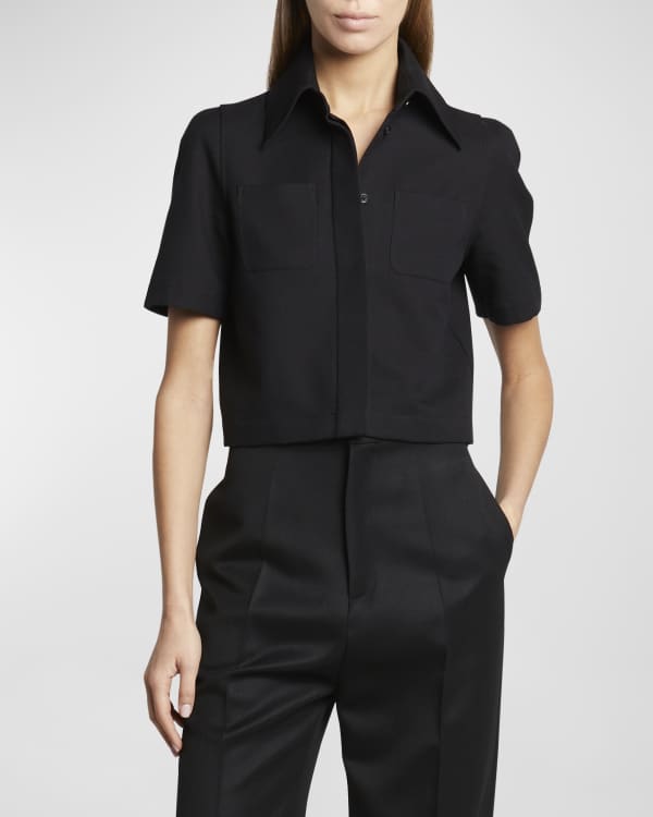 Jason Wu Cropped Lace-Front Button-Down Shirt | Neiman Marcus