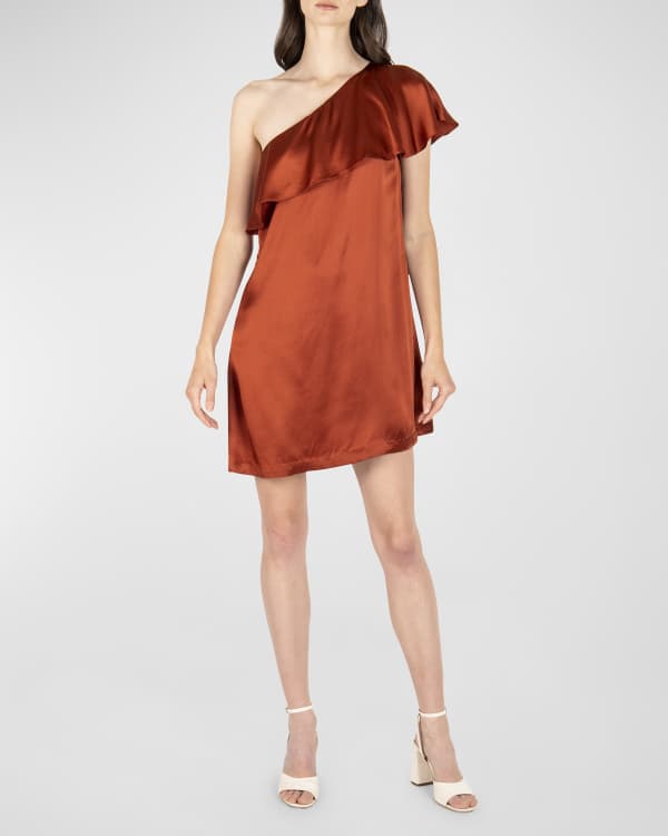 Liv Foster Ruched One-Shoulder Satin Mini Dress | Neiman Marcus