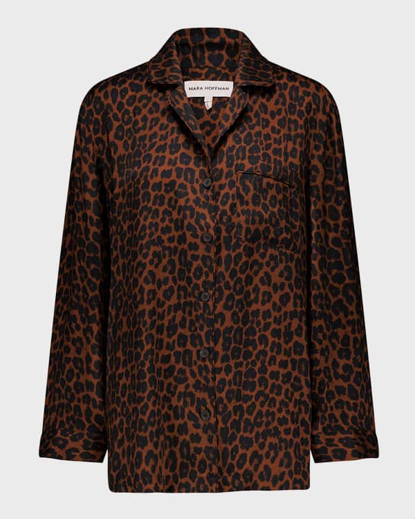 ALEMAIS Gilly Bird-Print Linen Button-Front Shirt | Neiman Marcus