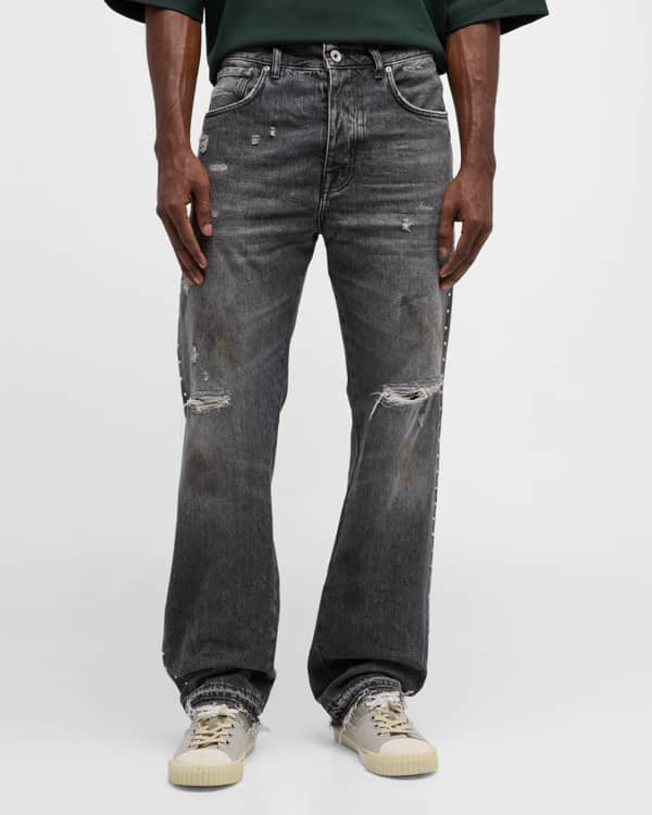 PURPLE Men's Acid Blowout Skinny Jeans | Neiman Marcus