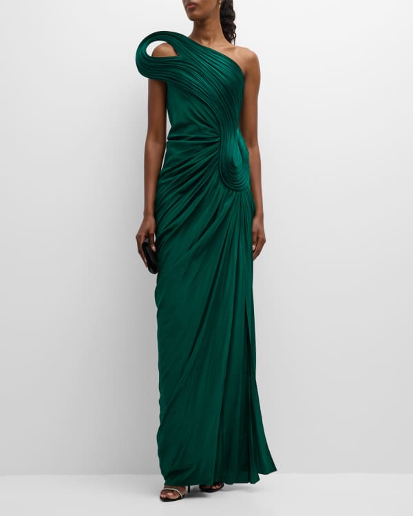 Zuhair Murad Draped One-Shoulder Taffeta Gown | Neiman Marcus