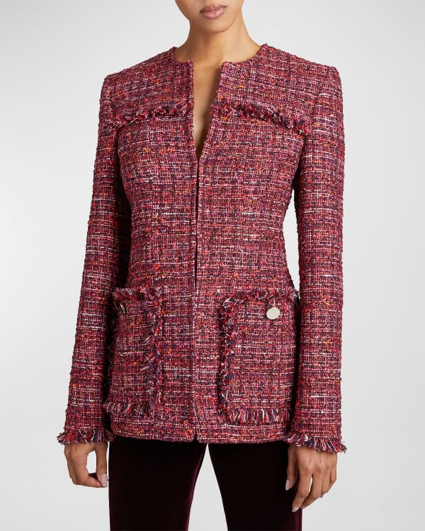 Santorelli Cynthia Fringe-Trim Tweed Jacket | Neiman Marcus
