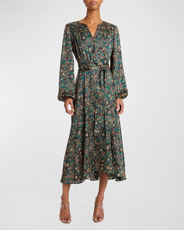 ARIAS New York Floral-Print Wrap Midi Dress w/ Ruffle | Neiman Marcus